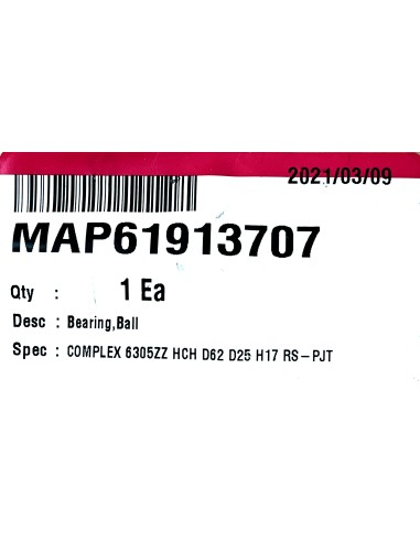 Rodamiento de bolas lavadora LG 6305ZZ original - MAP61913707